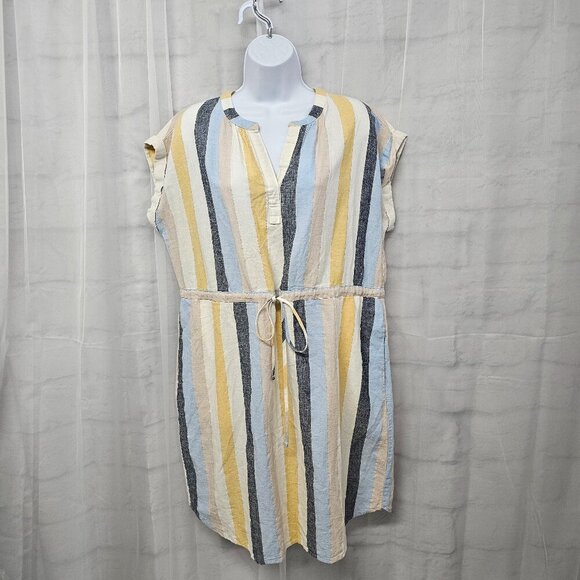 Time and Tru | Dresses | Time Tru Blue Yellow Striped Linen Blend Dress ...